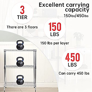 Yewuli 3 Tier Shelf Storage Rack Metal Wire Shelving Unit Steel Short Shelves for Storage, Adjustable Shelf Metro Shelving 450lbs Capacity for Kitchen Garage, 23Lx13.2Wx30.2H Chrome