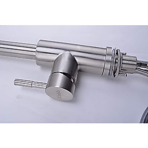 Klabb Stainless Steel Faucet S20 Single Handle High Brushed Nickel Pull Out Kitchen Faucet,Single Level Stainless Steel Kitchen Sink Faucets with Pull Down Sprayer