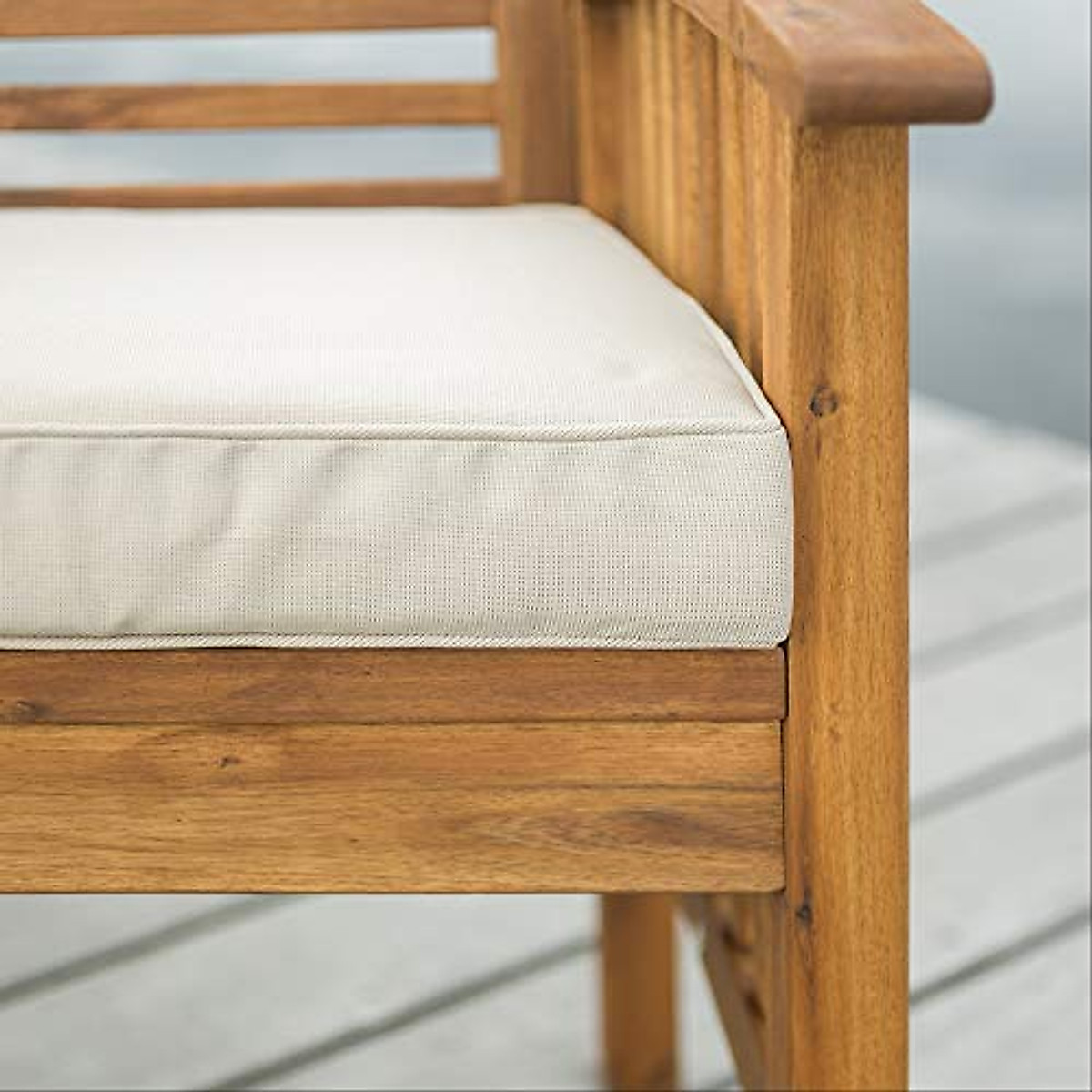 Walker Edison Rendezvous Modern 3 Piece Solid Acacia Wood Slat Back Outdoor Chair and Side Table Set, Set of 3, Brown