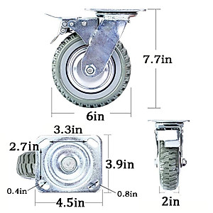uyoyous 6'' x 2'' Caster Wheel Heavy Duty 4 Pack Cart Swivel Wheels Load 1760 lbs Silent Ball Bearing Solid Wheel with 360° Rotation Top Plate (2 with Brakes& 2 Without)