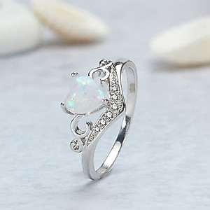 KINTAN Self Love Silver Opal Heart Ring, Fashion Opal Silver Heart Cutout Women Promise Engagement Ring, Zirconia Rings Gift Jewelry for Women and Girls (US6)