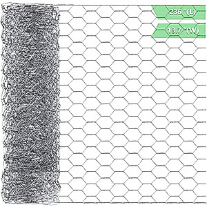 Chicken Wire 13.7 in x 236 in Poultry Wire Netting Hexagonal Galvanized Mesh Garden Fence Barrier for Craft Projects, Pet Rabbit Chicken Fencing