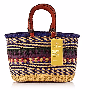 Handwoven African Grass Basket, Oval Style- flat bottom with 2 handles Fair Trade