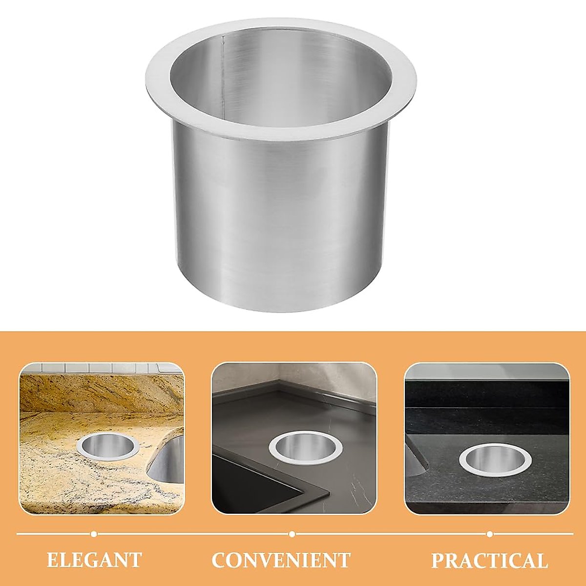 ABOOFAN Drop-in Trash Chute Stainless Steel Round Countertop Trash and Waste Chute Built-in Trash Can Waste Bucket Bottomless Embedded Trash Bin for Home Restaurant