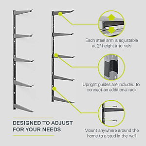 Heavy Duty Lumber Storage Rack by Delta Cycle, Holds Up To 800 lbs - Easy to Install Wood Storage Rack With Fully Adjustable Arms - Steel Construction Storage Solution For Garage, Basement & Pantry