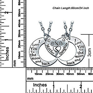 YOUFENG Gifts for Mom I Love You to the Moon and Back Mother Daughter Necklaces Pendant 2pc set Mothers Day Gifts (Mom daughter necklace set)