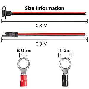 CERRXIAN 0.3m 10awg SAE Mount Panel Solar Socket Sidewall Port Cable & 0.3m 10awg SAE 2 PIN Connector Extension Cable with O Ring(2-Pack)(1a-2a)