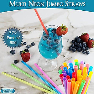 Concession Essentials Neon Jumbo 7.75 UN 500 Neon Jumbo Straws, 7.75" Unwrapped 500ct (Pack of 500), Multi Neon (CENeon7.75Unwrapped-500CT)