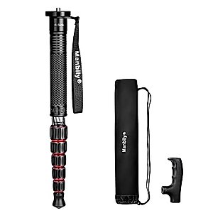 Manbily Camera Monopod Carbon Fiber Portable Compact Lightweight Travel Monopod with Carrying Bag Walking Stick Handle,for DSLR Canon Nikon Sony Video Camcorder,6 Sections up to 61-in (C-555L)