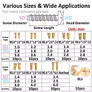 Eyeglass Repair Kit BAZQU 5 Pairs Nose Pads with Tiny Screws Nut Bolts Screwdriver and Tweezers for Glasses Sunglasses Spectacle Watch Repair, Gold