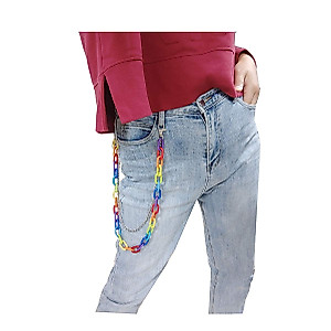 Women Men Rainbow Trousers Chain Hip Hop Punk Pants Wallet Key Chain Colorful Acrylic Gothic Rock Jean Pant Chain Waist Chain (colorflul)