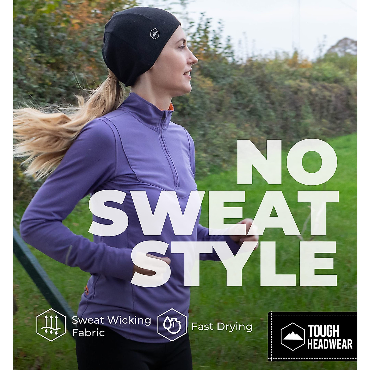 Tough Headwear Women's Running Beanie with Ponytail,Ponytail Beanie Hat,Skull Cap Winter Hat for Women with Hole for Ponytail