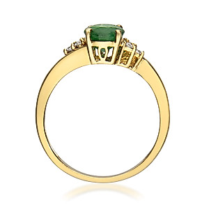 Gin & Grace 10K Yellow Gold Natural Diamond (I1,I2) & Natural Emerald Statement Ring for Women Jewelry Gifts