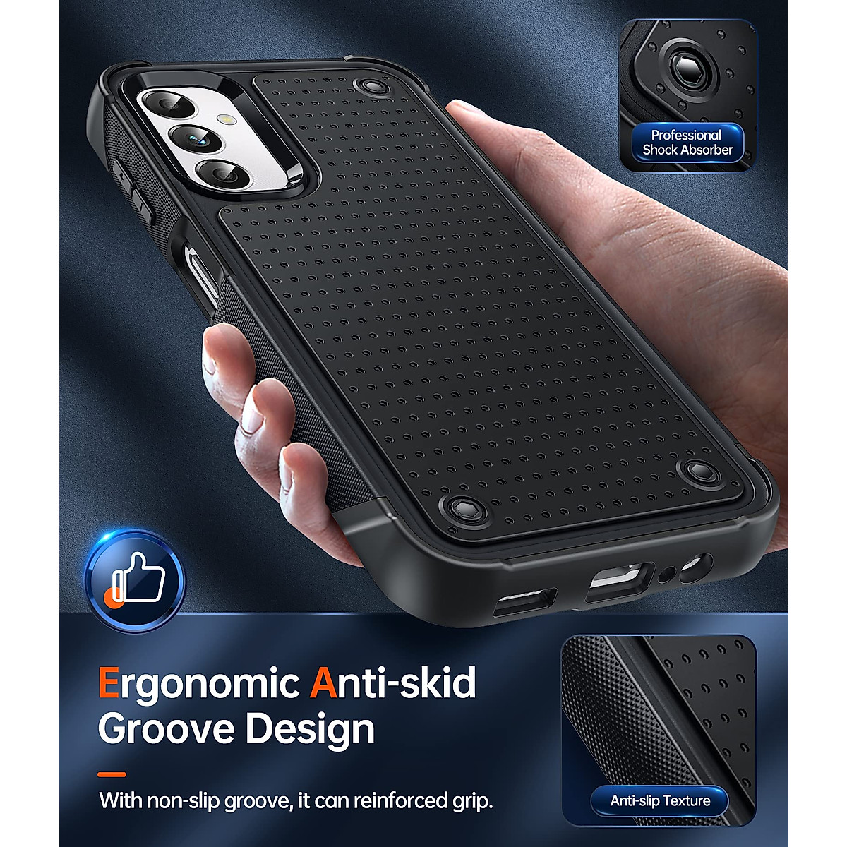 LeYi for Samsung Galaxy A14-5G Case: Samsung A14 Case with [2 Pack] Screen Protectors, Shockproof Dual Layer Protective Hard PC Textured Back & Soft Bumper Cell Case Cover for Galaxy A14 5G, Black