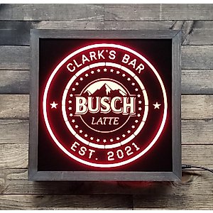 Beer Sign - Busch Latte - Personalized - Custom - LED Sign - Lighted Beer Sign for Bar Pub Man Cave Game Room Home Bar Wall Decor - Remote Control Color Changing - Made in USA -