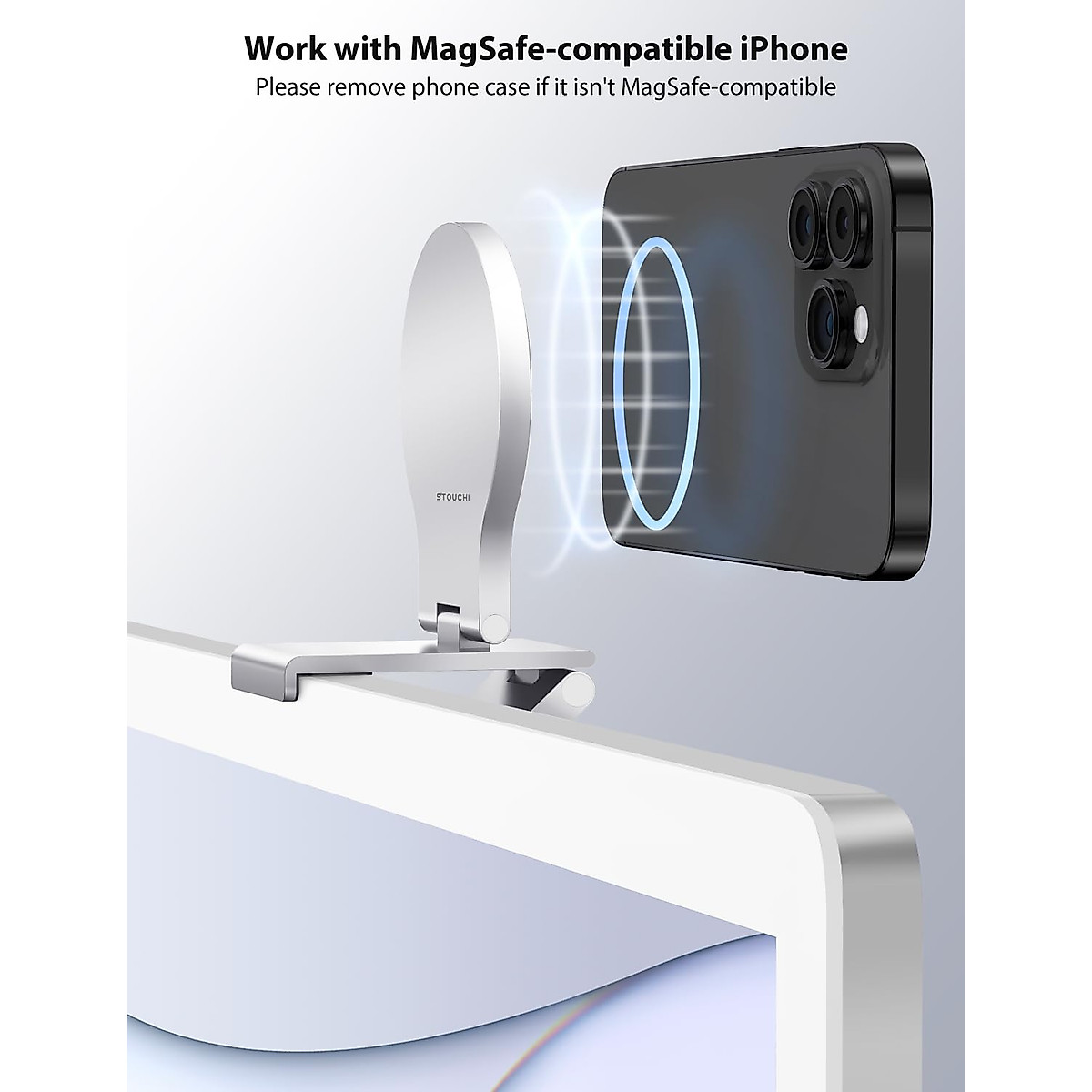 Stouchi Continuity Camera Mount for iMac, Desktop Monitor Compatible iPhone Webcam Mount with Mag-Safe