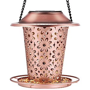 Bird Feeders for Outdoors Hanging Solar Bird Feeder Garden Lantern for Outside Patio Decoration Gift for Wild Bird Lovers Metal Easy to Clean and Fill