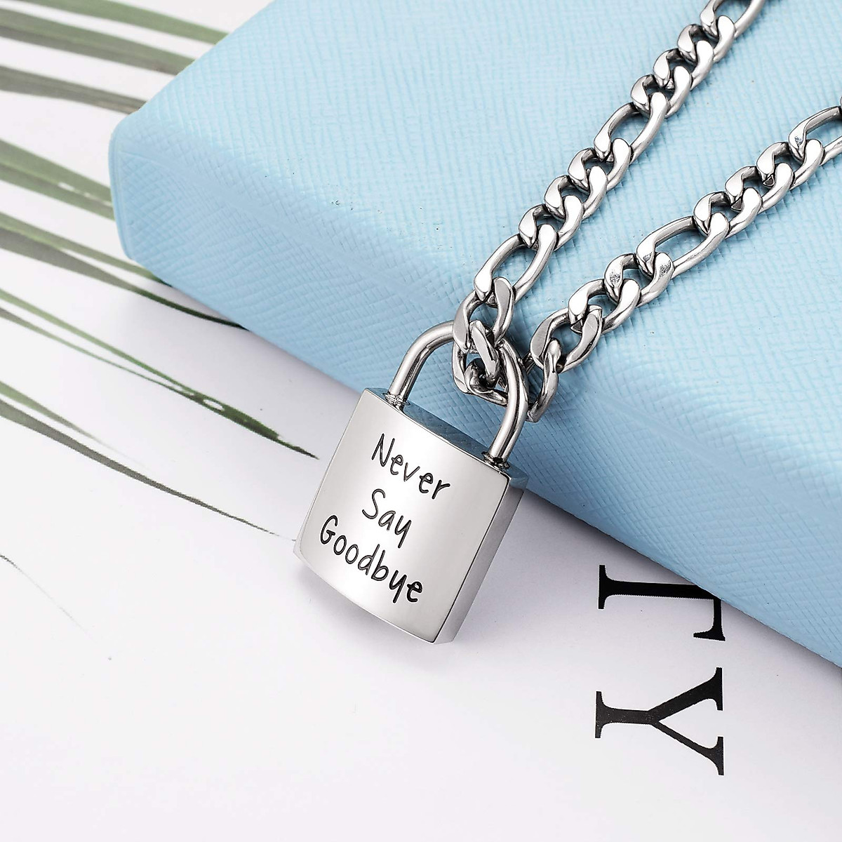 abooxiu Lock Urn Necklace for Ashes Stainless Steel Ashes Necklace Cremation Necklace for Human Ashes Memorial Ashes Holder - Never Say Goodbye