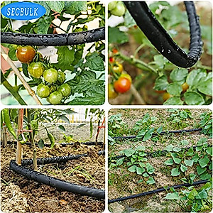 Secbulk Flat Soaker Hose for Garden Beds 10 25 50 75 ft, 75" Short Linkable Drip Irrigation Hose Save 80% Water, Leakproof Double Layer Collapsible Fabric Flexible Trickle Hose with Holes
