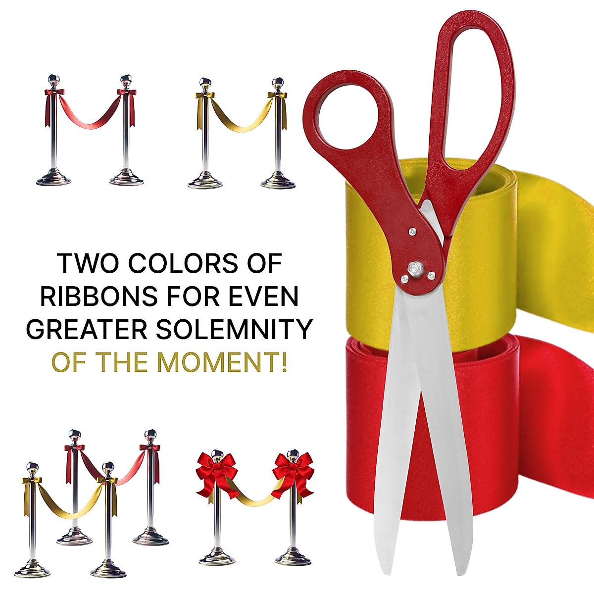 YARRD Grand Opening Ceremony Kit – 25" Giant Red Scissors with Red and Gold Satin Ribbons Grand Opening Ribbon Cutting Ceremony Kit for Special Events Inaugurations and Ceremonies