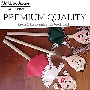 Mr.Woodware 12 Inch Wooden Spoons for Cooking - Set of 24 Long Handle Oval Wooden Spoon for Mixing, Stirring, Tasting - Kitchen Wooden Utensils For Cooking and Crafts, Personalized Wood Burning