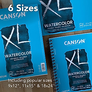 Canson XL Series Watercolor Textured Paper Pad for Paint, Pencil, Ink, Charcoal, Pastel, and Acrylic, Fold Over, 140 Pound, 9x12 Inch, , 30 Sheets