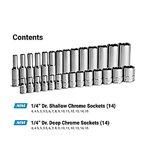 Capri Tools 1/4 in. Drive 12-Point Shallow and Deep Socket Set, Metric, 4 to 15 mm, 28-Piece