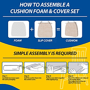 AAAAAcessories D-Shaped 2'' Thick Chair Cushions, Removable, Machine Washable Cover and Ties, Chair Pads for Indoor Dining Room and Kitchen Chairs, 17'' x 16'', Set of 4, Beige