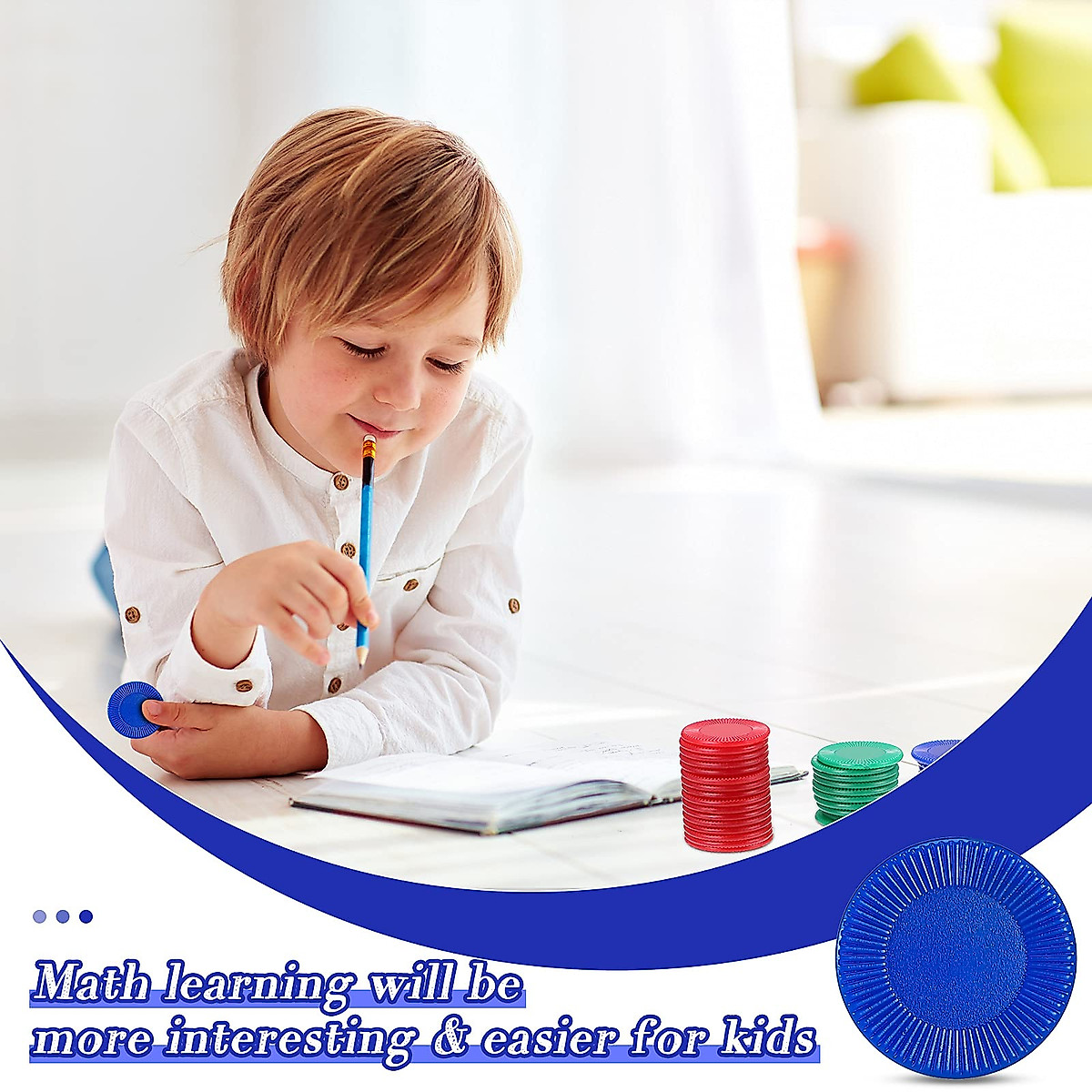 Skylety 400 Pieces Plastic Poker Chips Game Chips 4 Colors Counter Card for Kids Game Playing Learning Math Counting Bingo Game Blank Chips Card for Kids Reward, 0.86 Inch (Red, Blue, Green, Yellow)