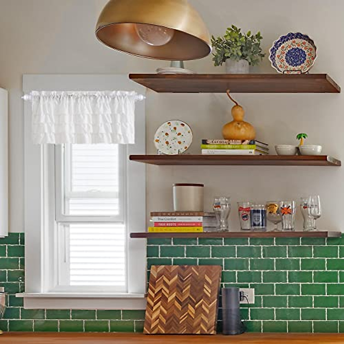 WestWeir White Ruffle Kitchen Valances for Windows- Valance Curtain for Living Room,Farmhouse Decor 50 w x 18 inch Length 1 Panel