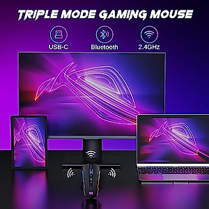 Redragon Wireless Gaming Mouse, Tri-Mode 2.4G/USB-C/Bluetooth Mouse Gaming, 10000 DPI, RGB Backlit, Fully Programmable, Rechargeable Wireless Computer Mouse for Laptop PC Mac, Black