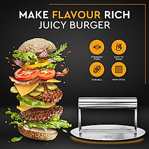 ROSELYINA 6.2 Inch Stainless Steel Heavy-Duty Round Smash Burger Press, Hamburger Press/Burger Smasher for Griddle, Perfect for Flat Top Grill Press, Rust-Free Easy Clean.