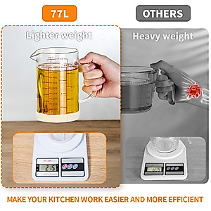 77L Glass Measuring Cup, 2-Cup/500 ML Liquid Measuring Cups, Measuring Cup With Handle and V-Shaped Spout, Glass Beaker with Three Scales (OZ, Cup, ML), Dishwasher/Freezer/Microwave Safe