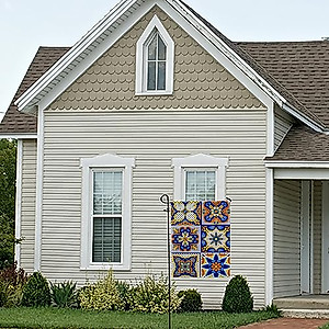 Mexican Talavera Ceramic Tile Holiday Garden Flag Vertical Double Sized Durable Polyester Fabric Non-Fade Outdoor Decoration Flag Banner for Christmas Halloween 28x40in