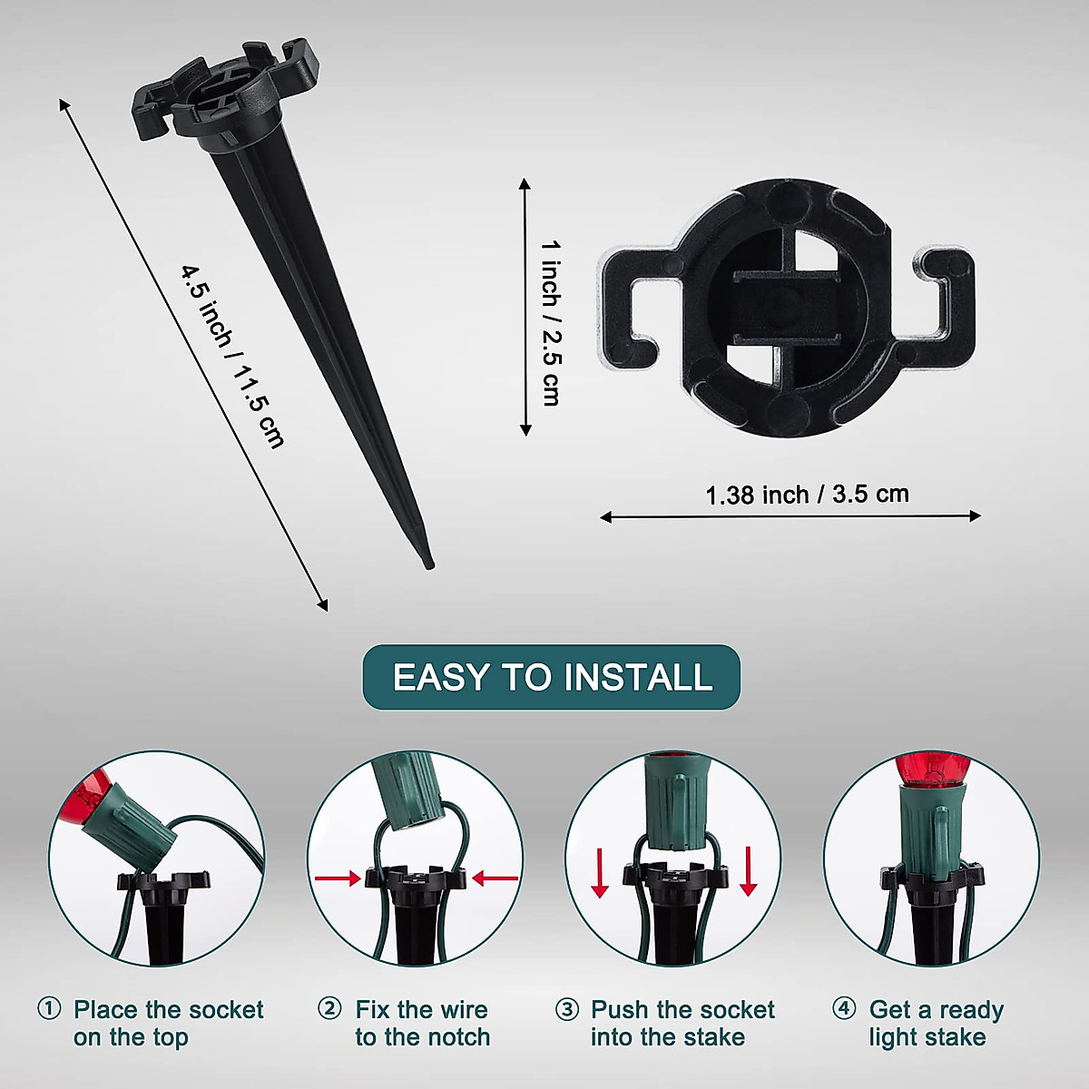 100-Pack Plastic Light Stakes, 4.5 Inch Christmas Yard Stakes for C7 C9 Christmas Lights Outdoor, Universal Light Stakes for Outdoor Holiday Lights Use on Garden Lawn Patio Path Walkway – Black