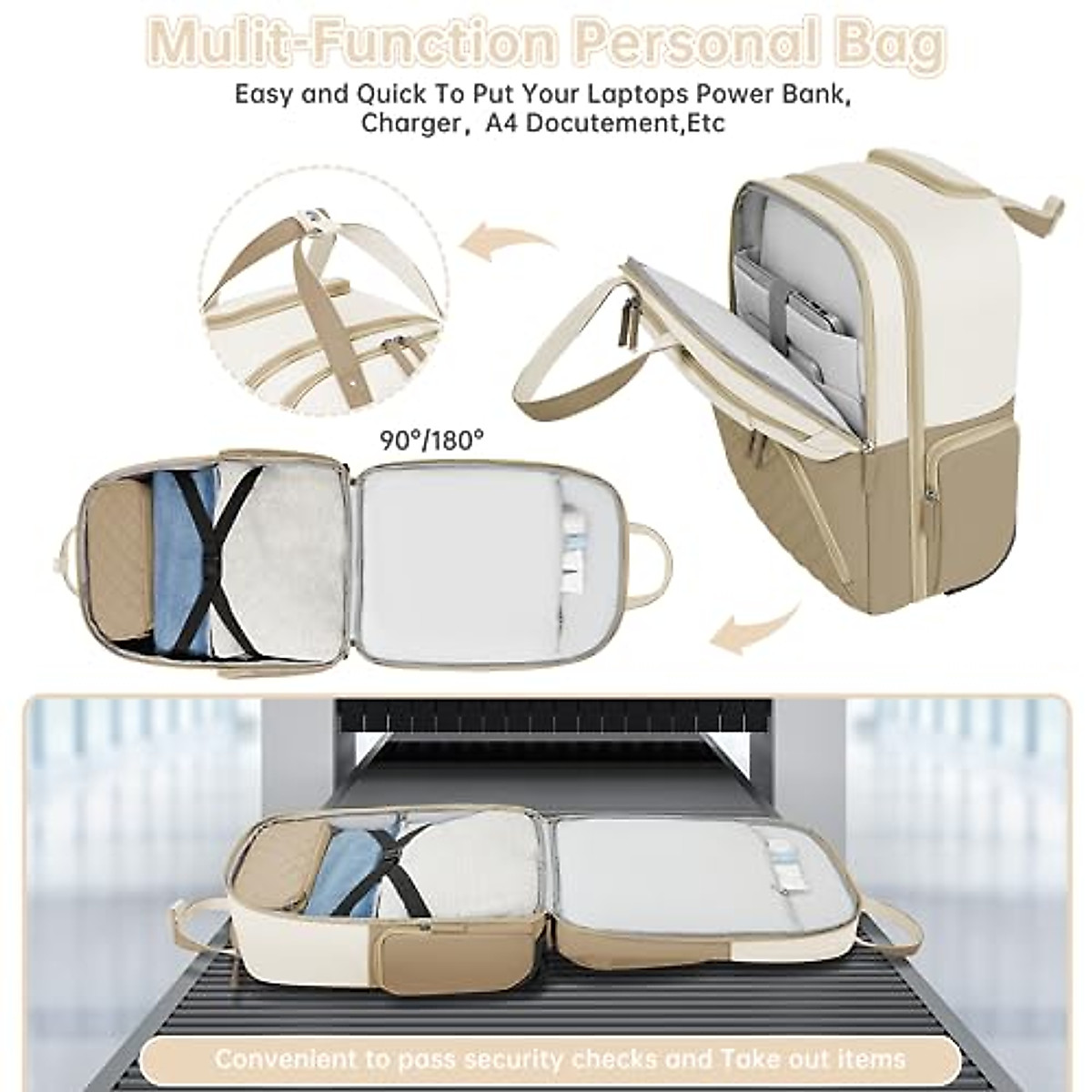 ZOMFELT Carry On Underseat Multi-functional,17-inch Rolling Lightweight Overnight Suitcase, Wheeled Carry On Case for Airplanes, Travel Carry on Suitcase with Wheels for Women Work Travel,Beige