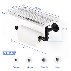 Paper Towel Holder with Shelf Rustic Toilet Paper Roll Holder Wall Mount Industrial Pipe Toilet Paper Holder with Wooden Shelf for Bathroom Washroom Kitchen