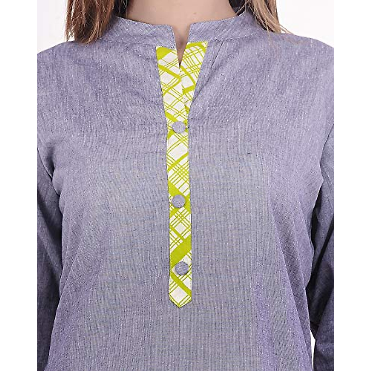 Indian Women's Plain Cotton Kurti Grey Top By Chichi, Medium