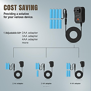 Lenink Adjustable AC Power Supply Adapter, Battery Repacement Kit for AA Battery, Replace 2 AA 3 AA 4 AA 6 AA 8 AA (Black, 1.8m/5.9ft)