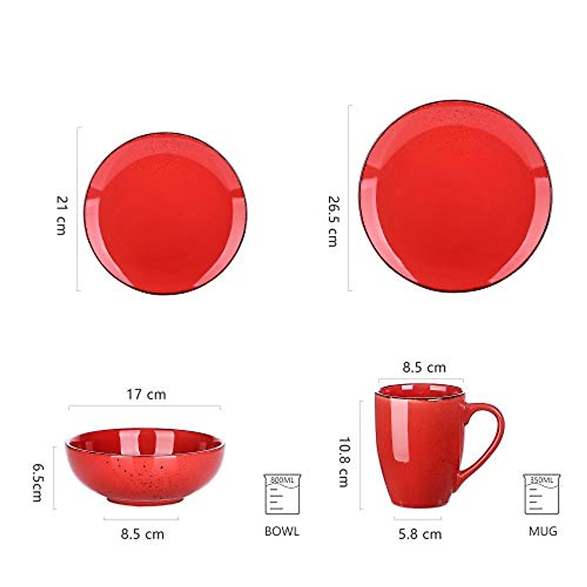 TBGFPO Red 48-Piece Ceramic Stoneware Dinner Plate Set with Dinner Plate, Dessert Plate, 800ml Bowl, 380ml Mug Set