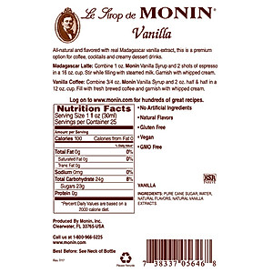 Monin - Vanilla Syrup, Versatile Flavor, Great for Coffee, Shakes, and Cocktails, Gluten-Free, Non-GMO (750 ml)