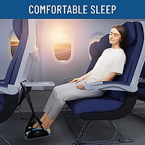 Everlasting Comfort Airplane Footrest - Ergonomic Adjustable Foot and Heel Hammock - Memory Foam Portable Air Plane Flying Travel Foot Rest - Long Airplane Flight Accessories for Feet (Black)