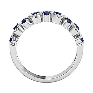 2 1/2 CT Round Shape Simulated Blue Sapphire & White Cubic Zirconia Womens Wedding Engagement Ring in 14K White Gold Plated 925 Sterling Silver (2.50 Cttw) Ring Size -6.5