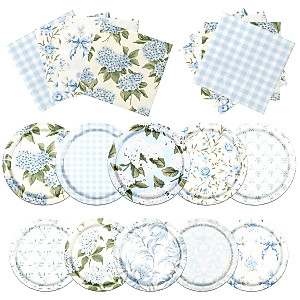 60Pcs Floral Plates and Napkins-Blue White Party Supplies Vintage Flower Tea Party Decorations for Birthday,Baby Shower