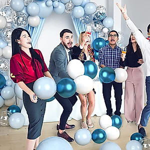 Blue White Silver Balloon Garland Arch Kit, 107Pcs Blue White Silver Balloons Arch Kit with Balloon Chain for Birthday Wedding Baby Decorations Party Decorations
