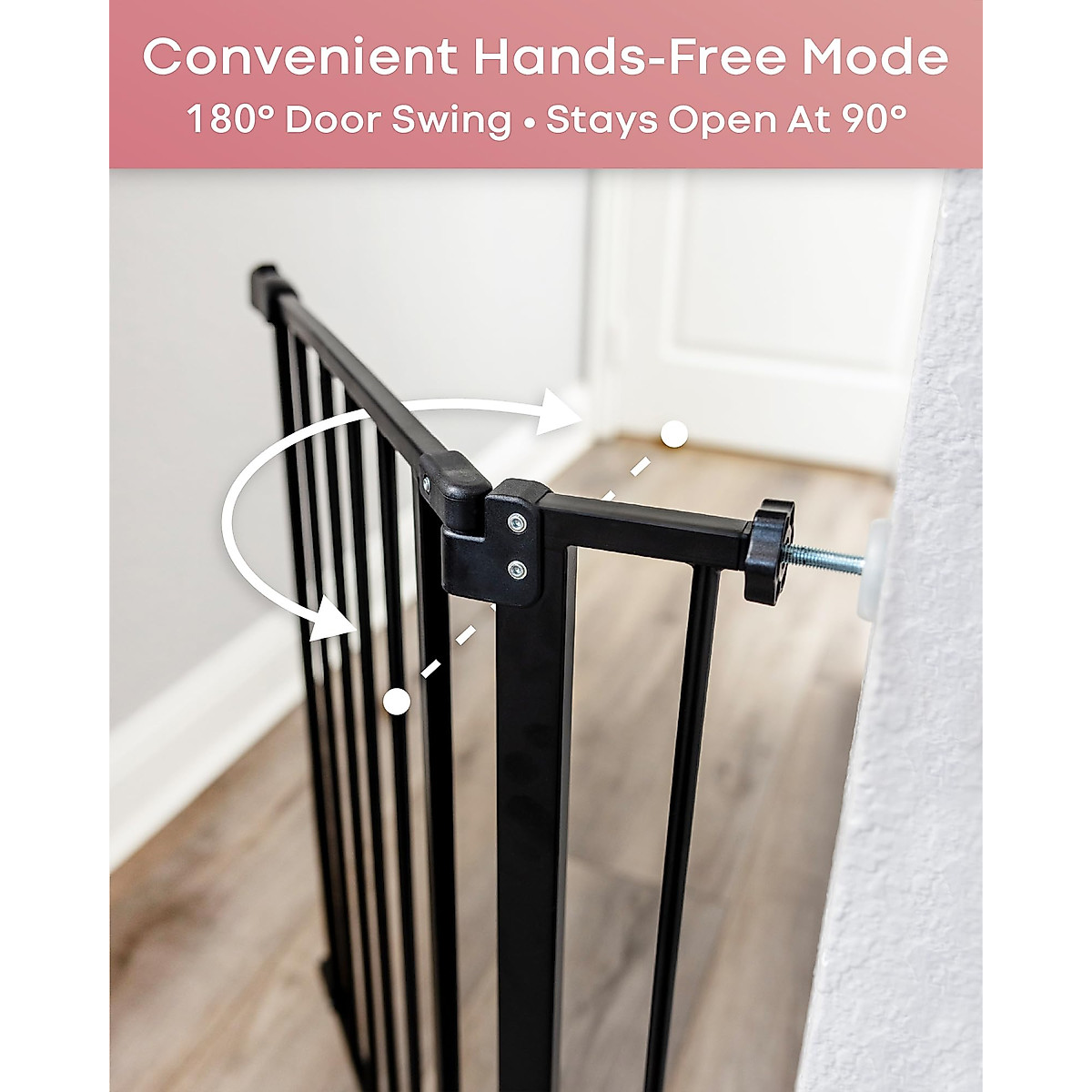 InnoTruth 28.9-42.1" Wide Baby Gate for Stairs, 30" Tall Dog Gates for Doorways Expandable One-Hand Open, Easy Walk Through Dual Lock Metal Pet Gates for Dogs, Black-Family & Mom's Choice Award Winner