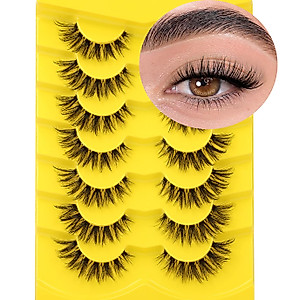 Lashes Natural Look False Eyelashes Clear Band Wispy Faux Mink Eyelashes Fluffy Short Natural False Lashes Cat Eye Strip Lashes That Look Like Extenison D Curl Lashes Pack 7 Pairs