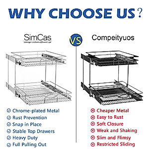 SIMCAS 2 Tier Individual Pull Out Cabinet Organizer 20" W x 21" D, Slide Out Kitchen Cabinet Storage Sliding Shelves, Heavy-Duty Wire Basket for Pantry Kitchen Cabinet Organizers and Storage, Chrome
