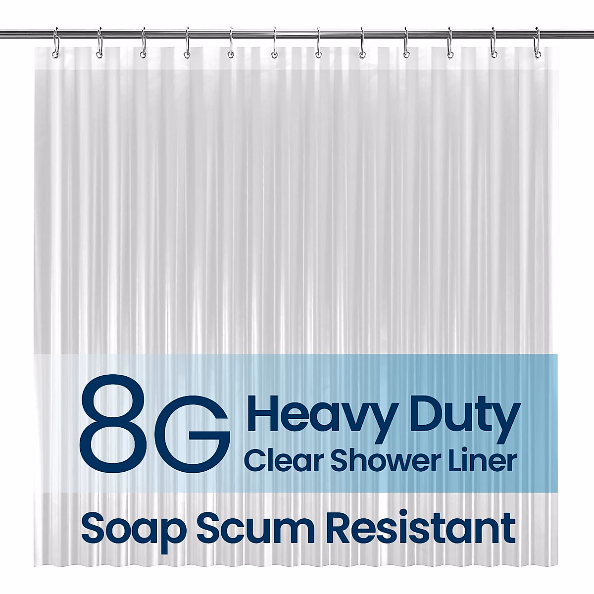 LiBa PEVA 8G Bathroom Shower Curtain Liner, 72" W x 72" H, Clear, 8G Heavy Duty Waterproof Shower Curtain Liner