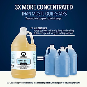 La Almona - Pure Castile Liquid Soap, UNSCENTED, 1 Gallon - Multipurpose: Hands, Face, Body, Laundry, Dishes & More - For Sensitive Skin, All-Natural Ingredients, Fragrance Free